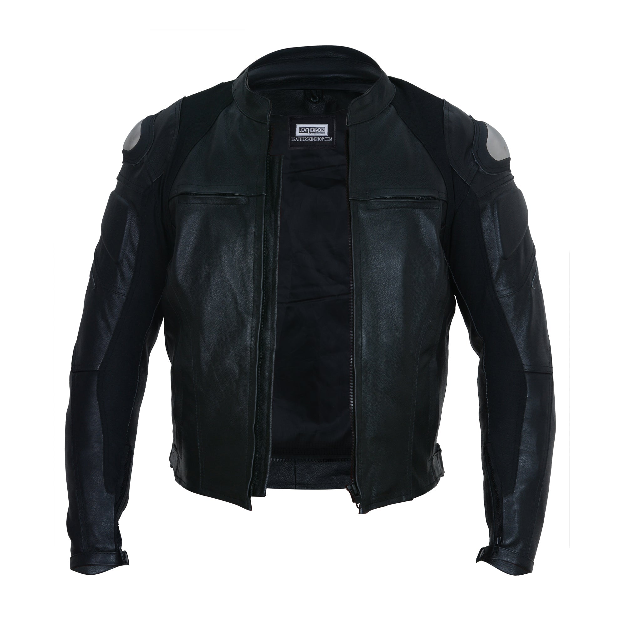 Black Leather Motorcycle Jacket - Protective Armor Leather Biker Moto ...