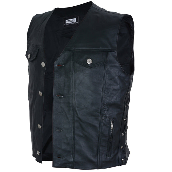 Black Leather Vest for Men - Motorcycle Genuine Leather Biker Vest Mens