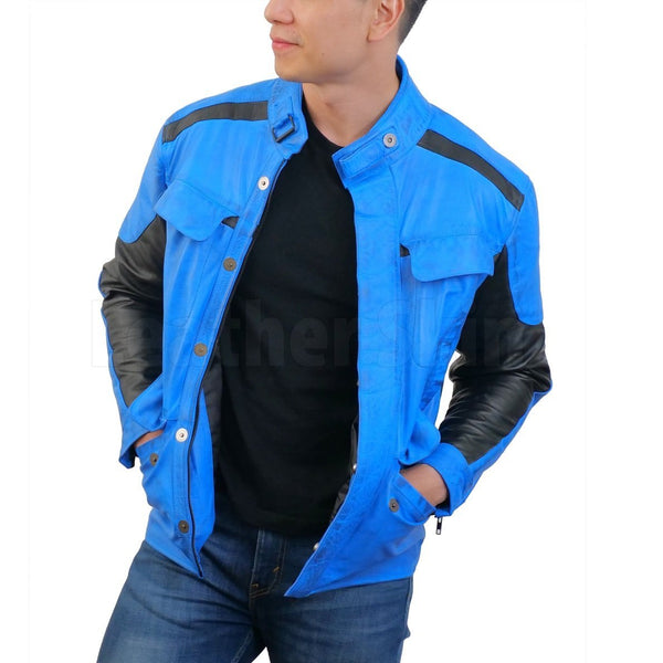 Home / Products / Blue Combo Biker Leather Jacket