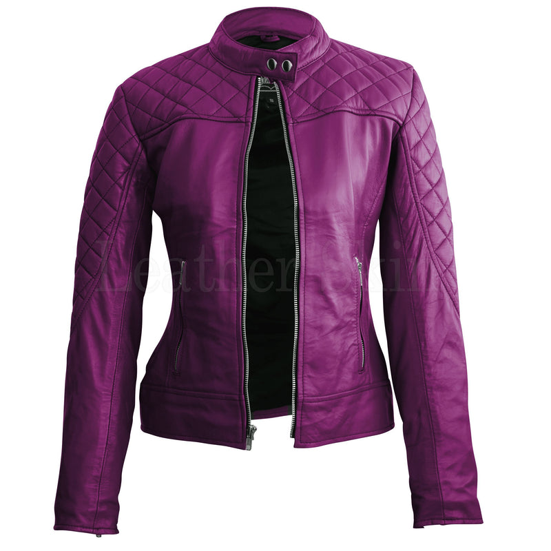 Home Products Leather Skin Women Purple Shoulder Quilted Genuine