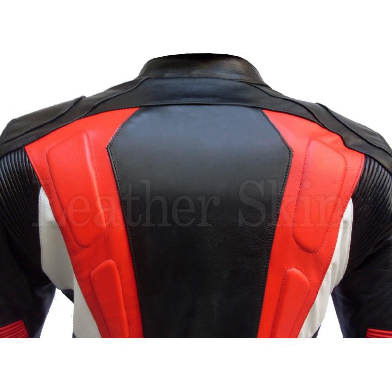 Leather Skin Black Red Stripes Biker Motorcycle Racing Genuine Leather ...