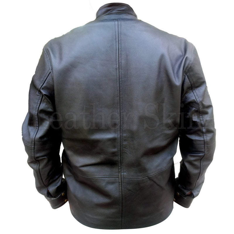 NWT Stylish Black Men Genuine Leather Jacket with Front Pockets