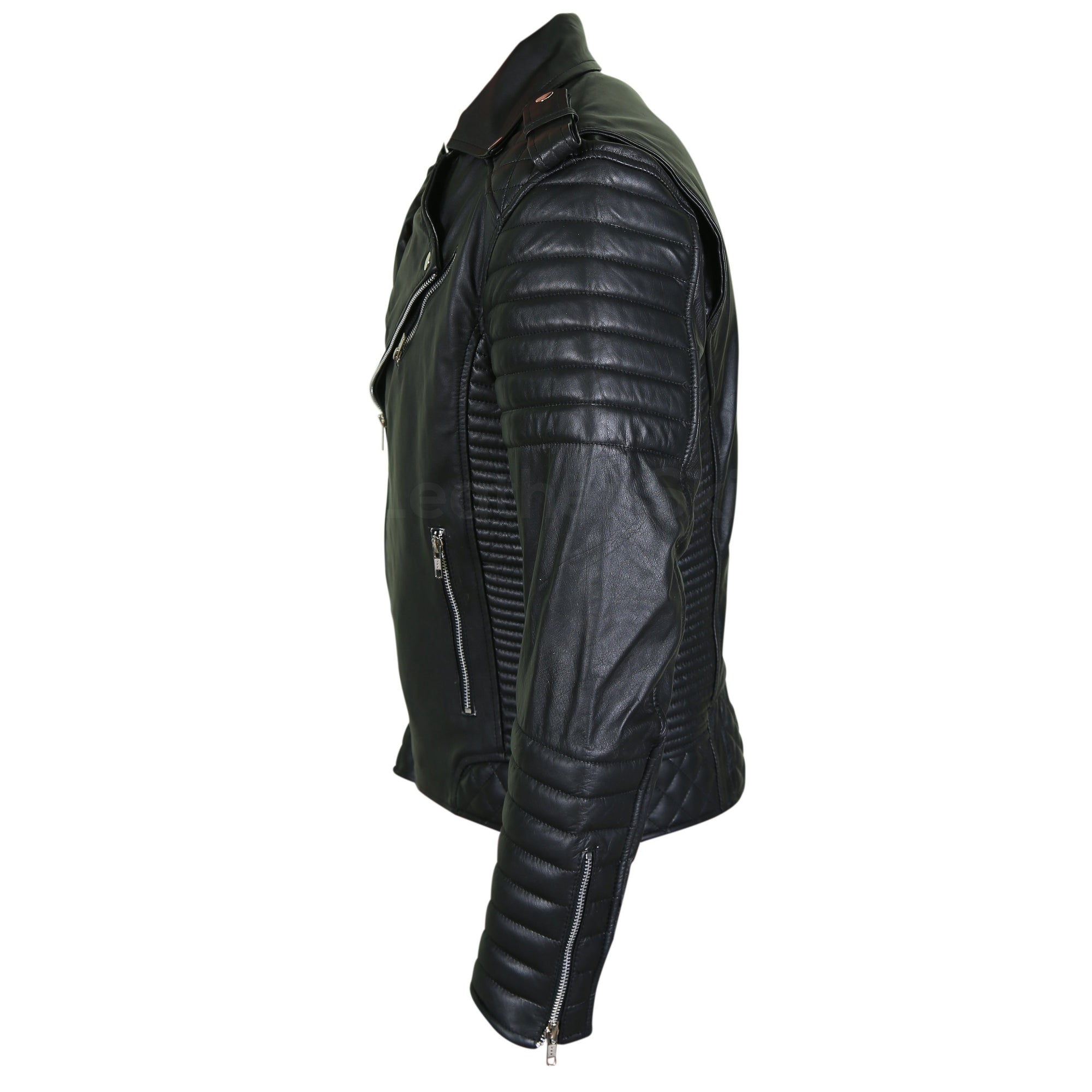 Men Black Brando Motorcycle Leather Jacket with shoulder epaulets and ...