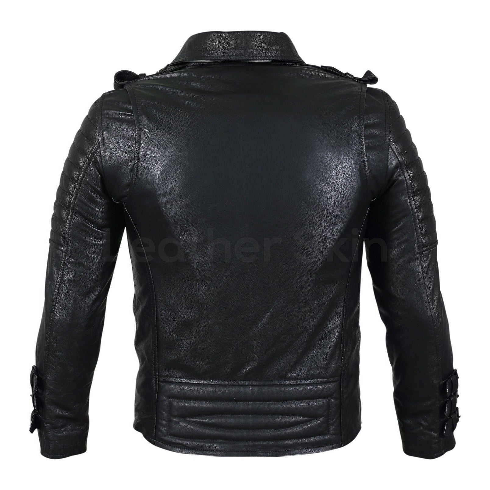 Home / Products / Men Black Motorcycle Leather Jacket with Two Belts ...