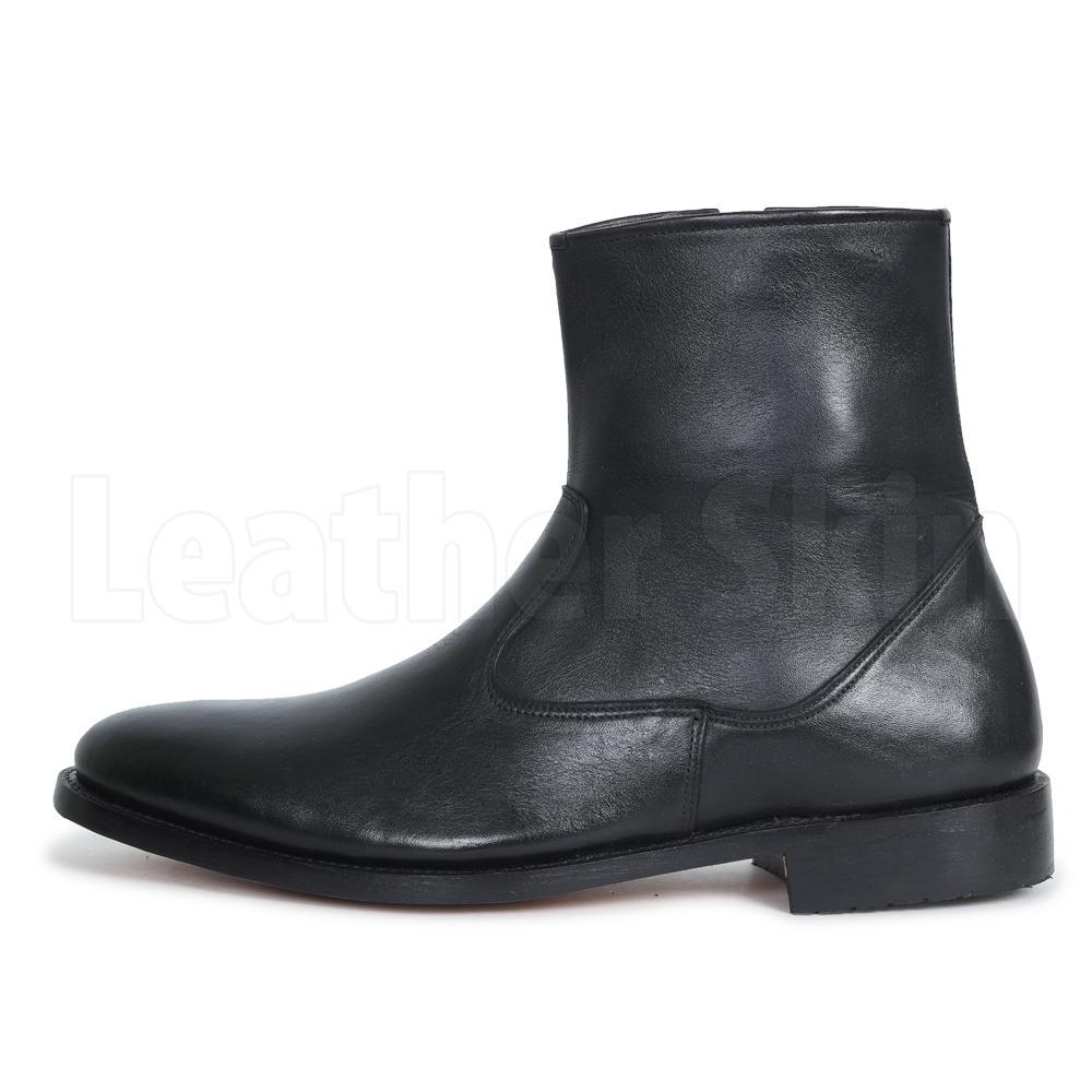 Men Black Zipper Ankle Genuine Leather Boots