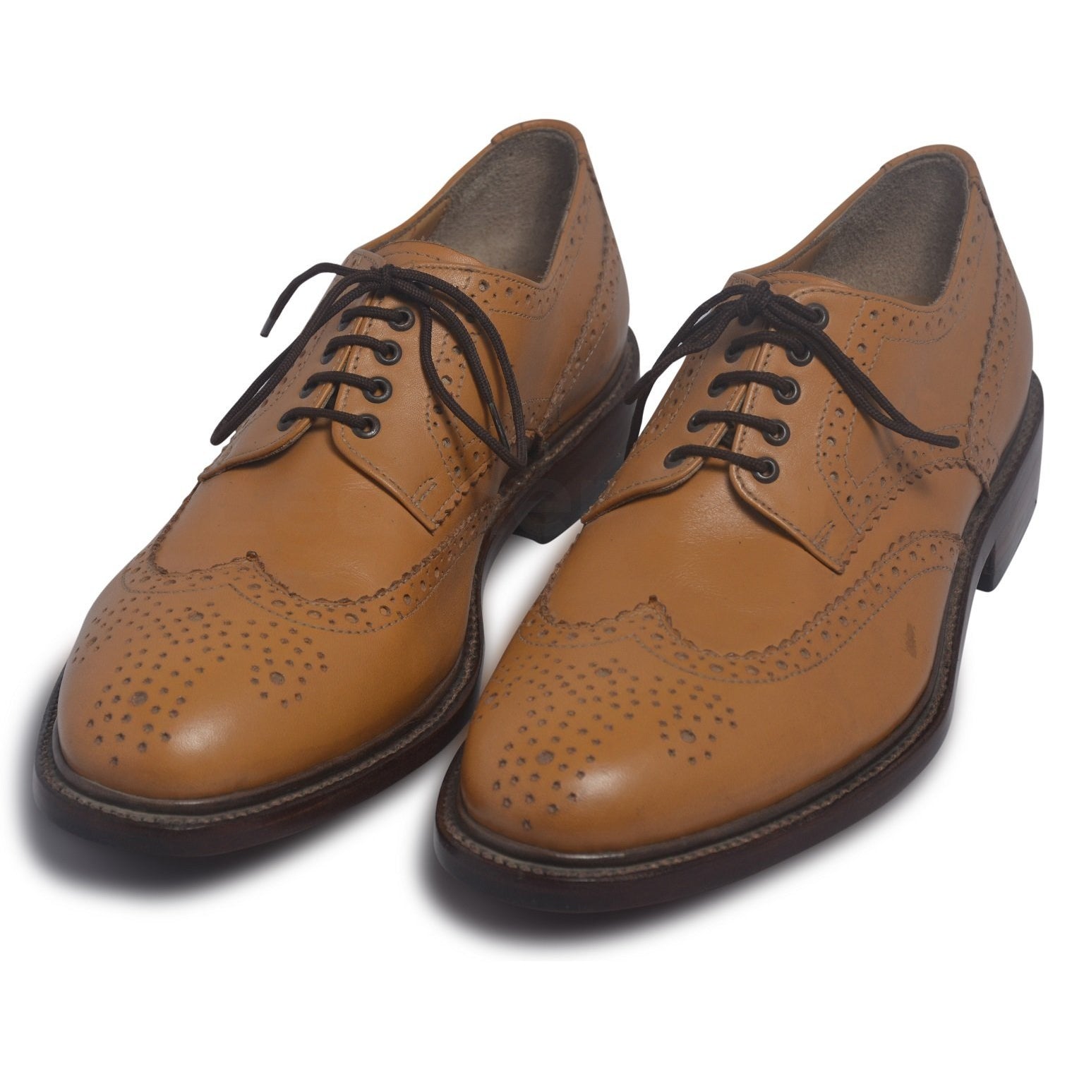 Home / Products / Men Bold Tan Derby Wingtip Brogue Genuine Leather Shoes