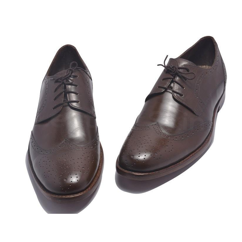 Men Brown Derby Brogue Wingtip Laces Genuine Leather Shoes