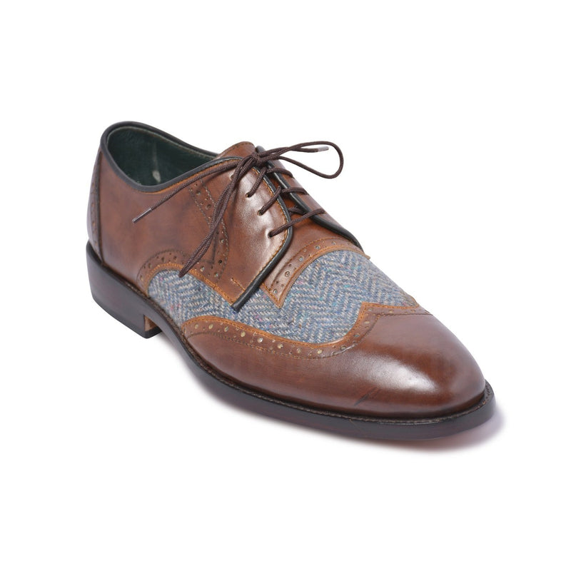 Home / Products / Men Brown Wingtip Derby Leather Shoes with Fabric ...