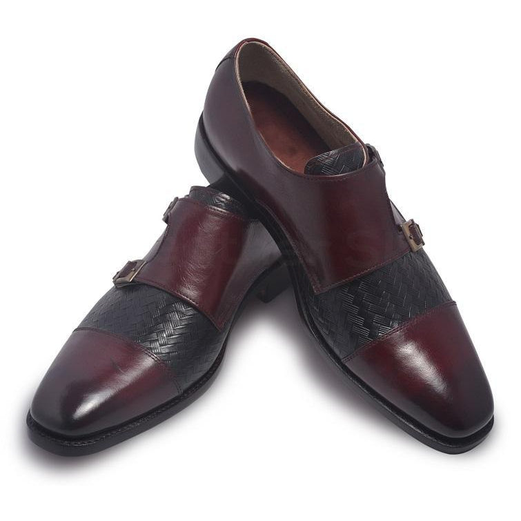 Home / Products / Men Distressed Two Tone Red Black Monk Strap Leather ...
