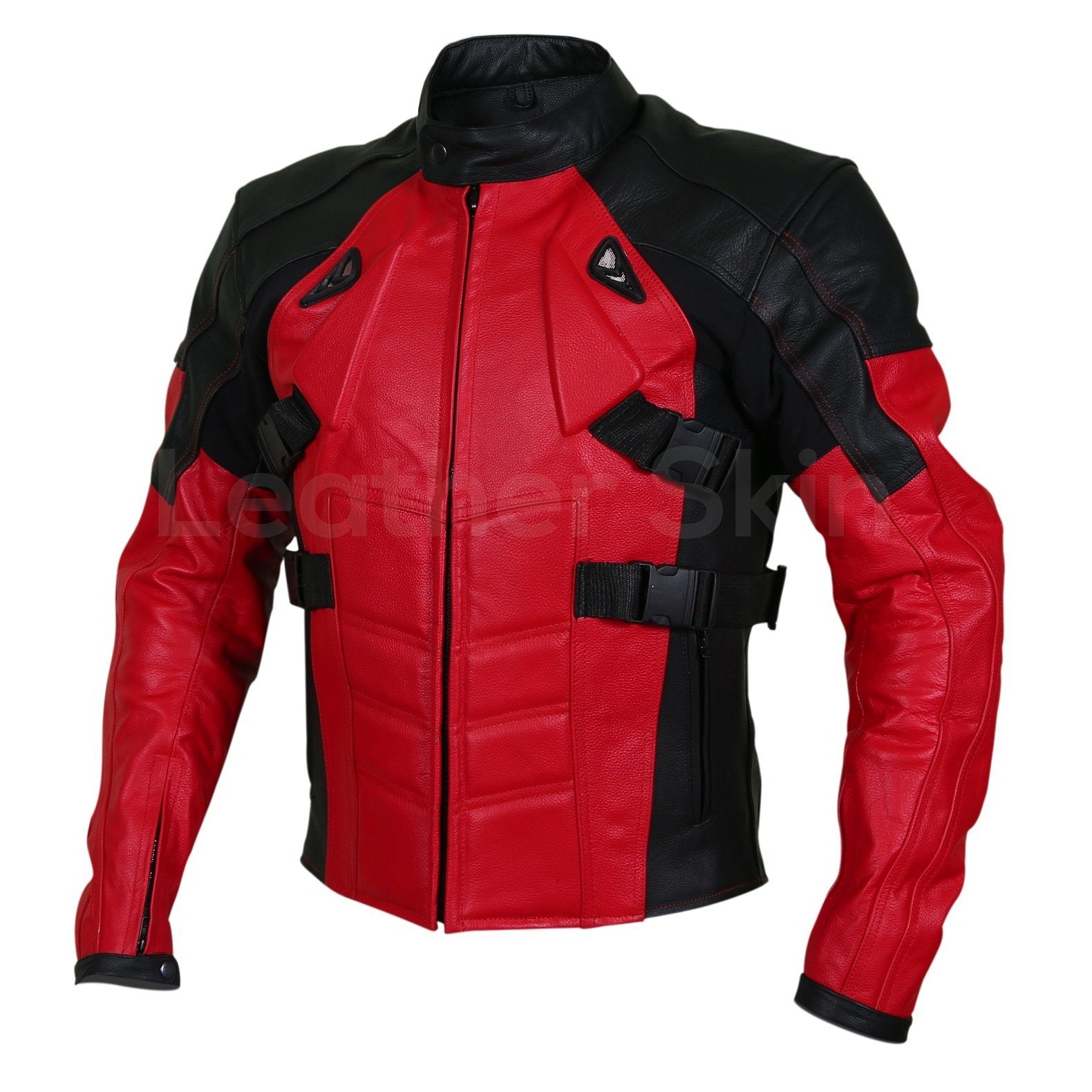 Home / Products / Men Red Motorcycle Padded Genuine Cow Leather Jacket