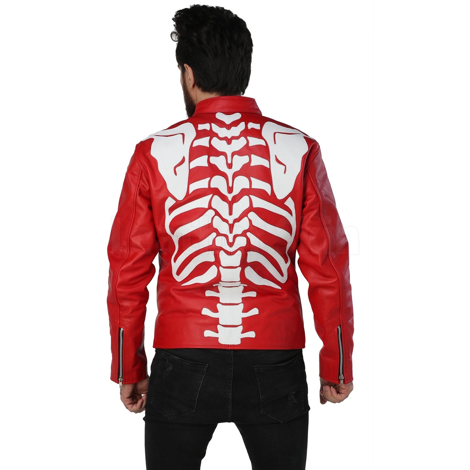 Home / Products / Leather Skin Men Red Skeleton Biker Motorcycle ...