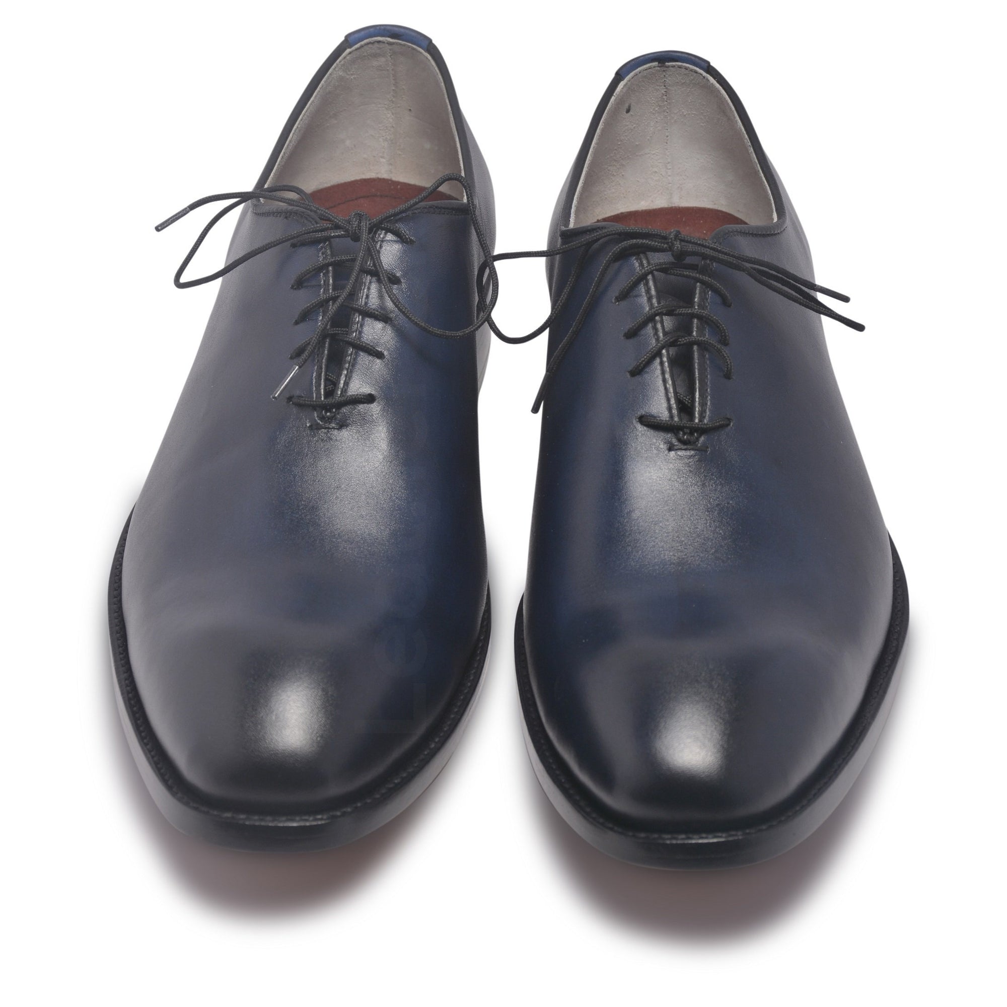 Men Two Tone Blue Leather Shoes with black laces