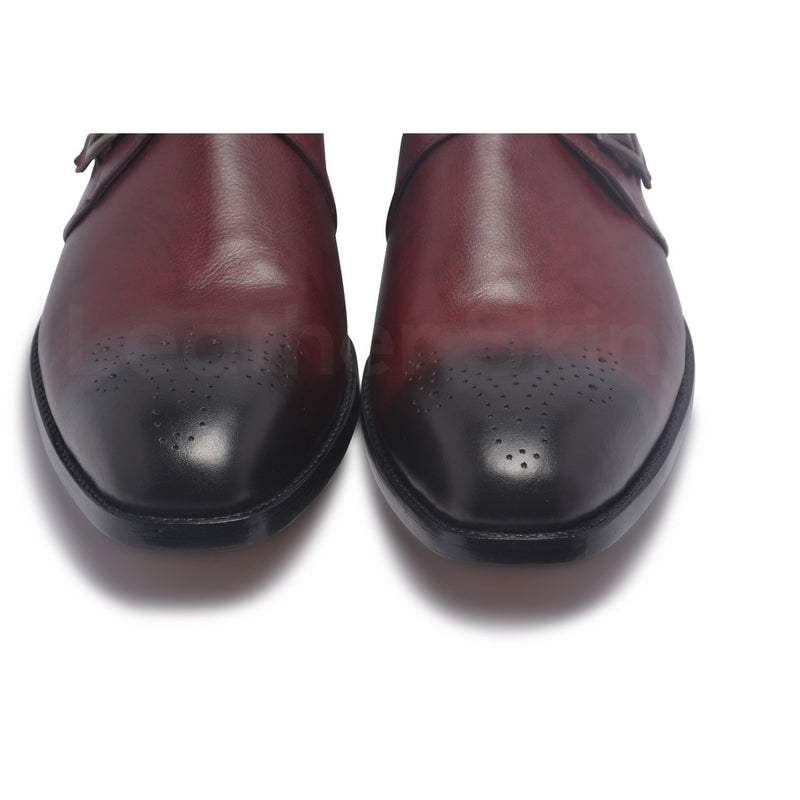 Home / Products / Men Two Tone Red Single Monk Brogue Genuine Leather Shoes