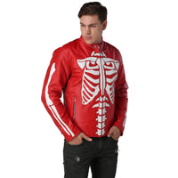 Home / Products / Red Motorcycle Leather Jacket with white skeleton