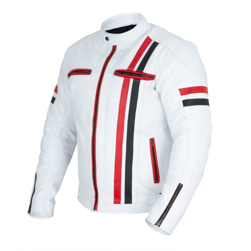 Home / Products / White Genuine Leather Motorcycle Jacket - Real ...