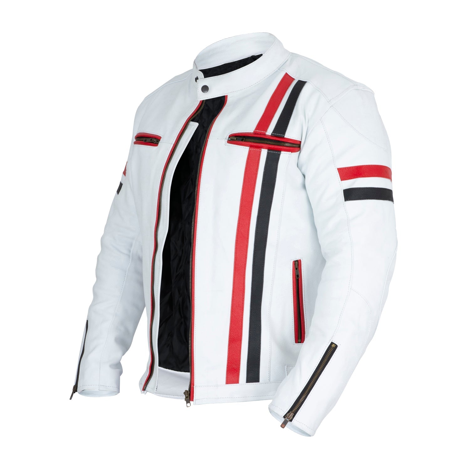 White Genuine Leather Motorcycle Jacket - Real Leather Moto Biker ...