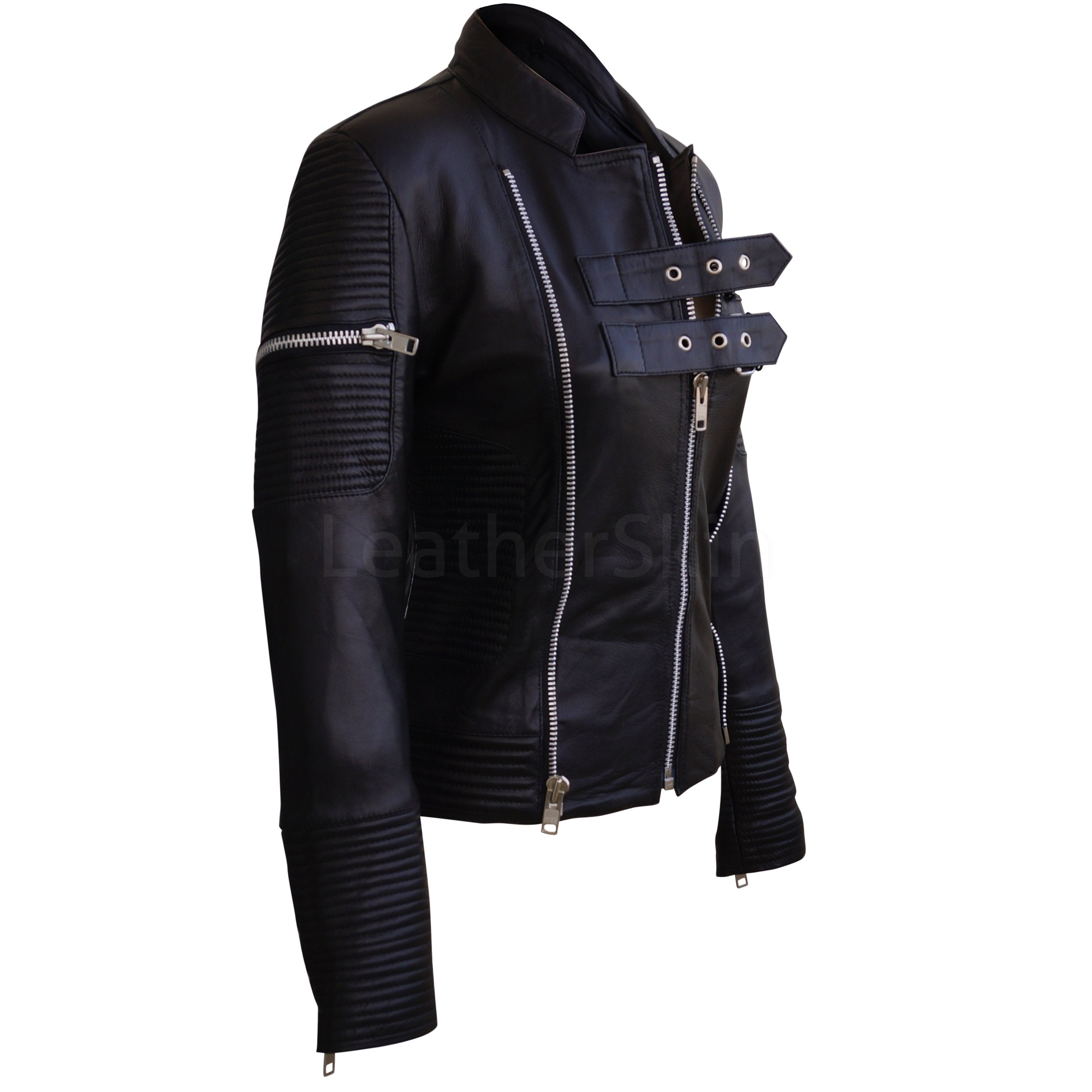 Home / Products / Black Sheep Skin Rib Quilted Genuine Leather Jacket