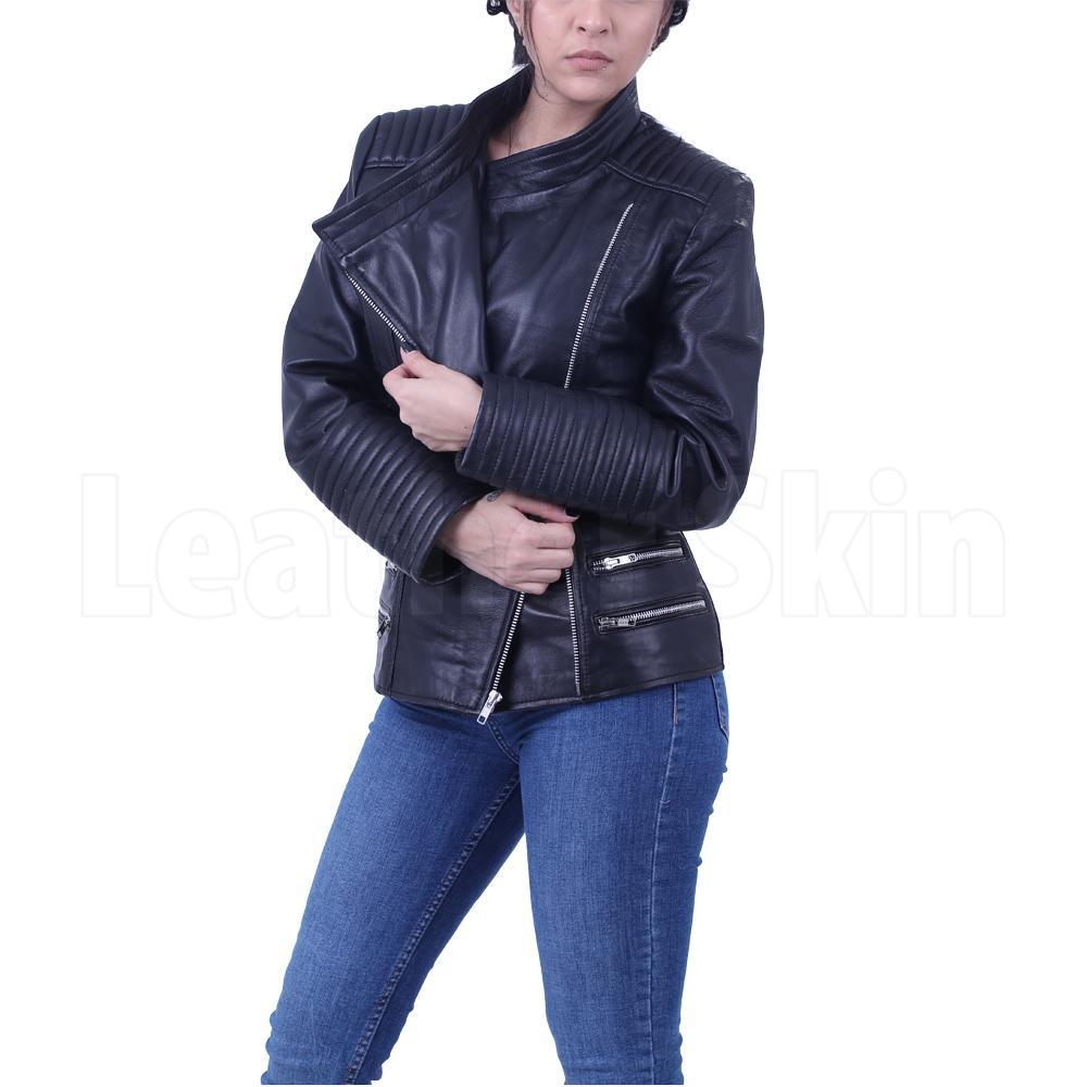 Stephanie Black Brando Leather Jacket
