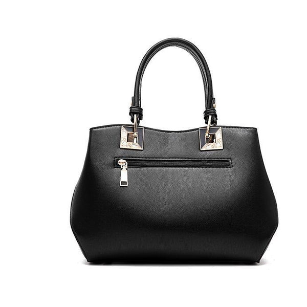 Tri Color Combination Faux-Leather Tote Handbag with Gorgeous Heart Tassel