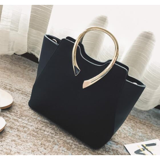 Home / Products / Women Tote Faux-Leather Handbag with Golden Metal ...