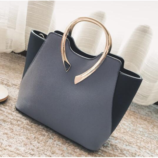 Home / Products / Women Tote Faux-Leather Handbag with Golden Metal ...