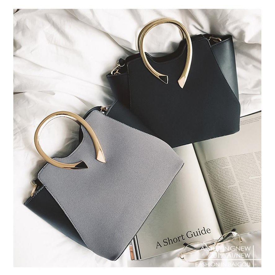 Home / Products / Women Tote Faux-Leather Handbag with Golden Metal ...